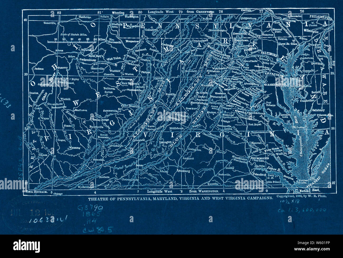 Civil War Maps 1824 Theatre of Pennsylvania Maryland Virginia and West ...