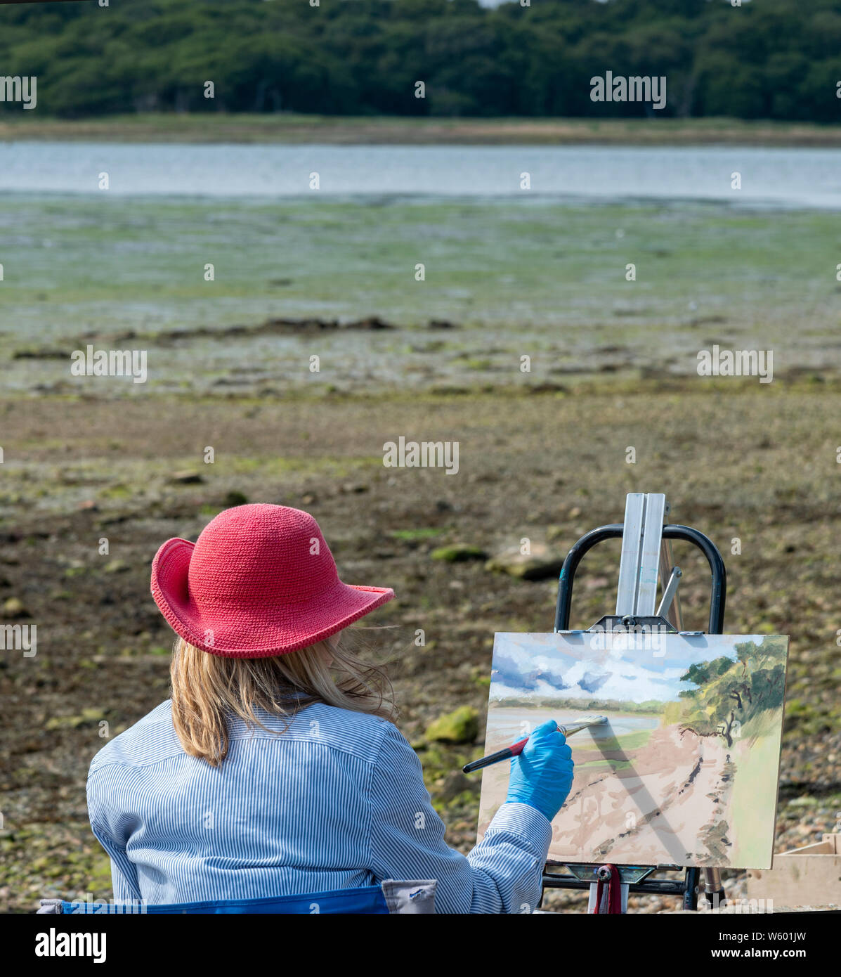 Female artist painting the scene in Chichester Harbour, Chichester ...