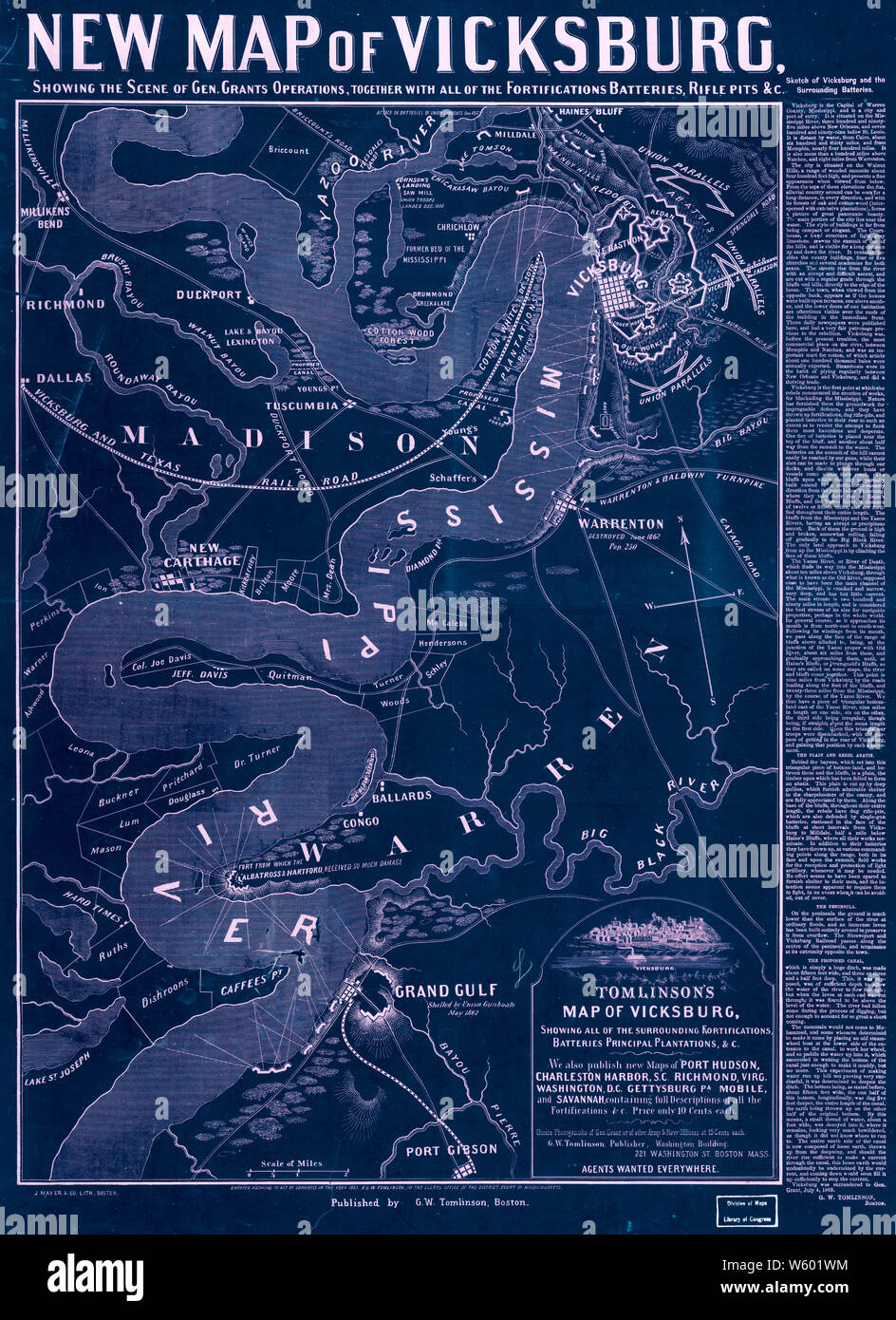 Civil War Maps 1830 Tomlinson's map of Vicksburg showing all the ...