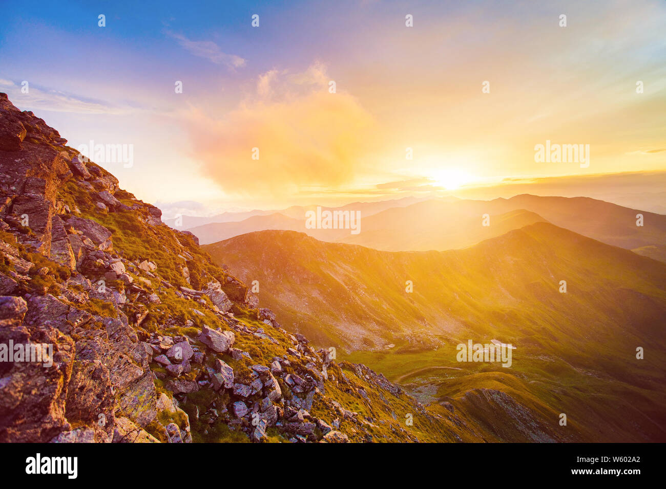 Mountain sunset landscape in Romania Stock Photo - Alamy
