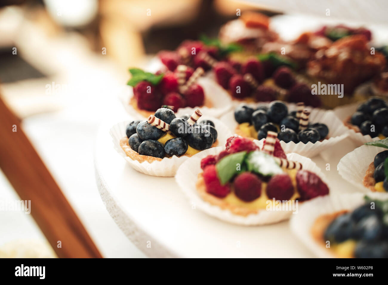Delicious blueberry tart on a buffet table Stock Photo - Alamy