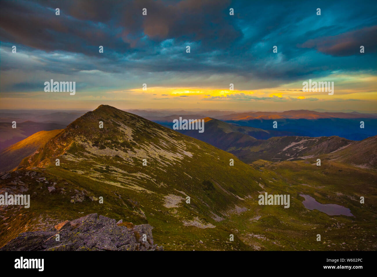 Mountain sunset landscape in Romania Stock Photo - Alamy