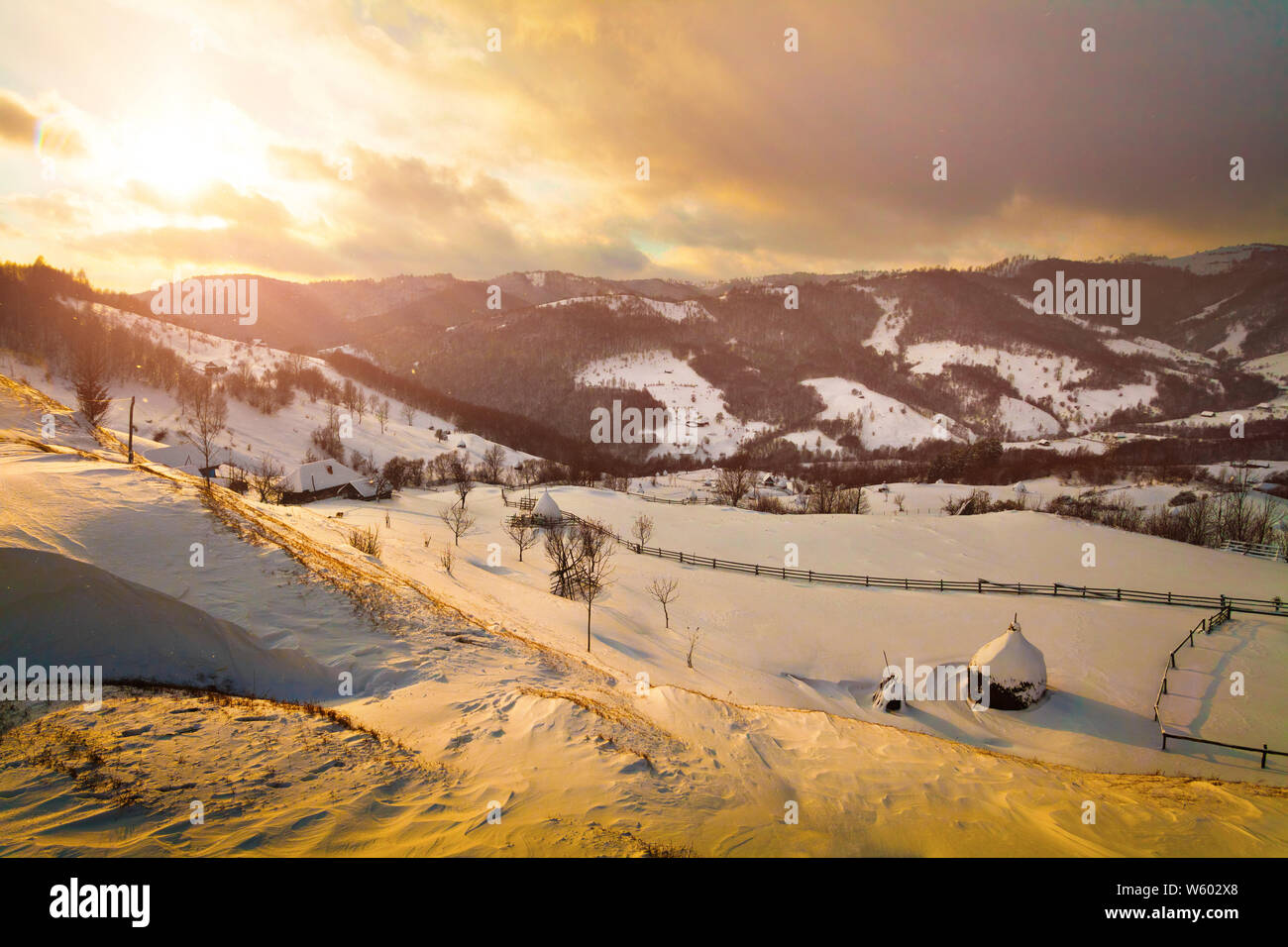 Winter rural haystack countryside landscape Stock Photo - Alamy