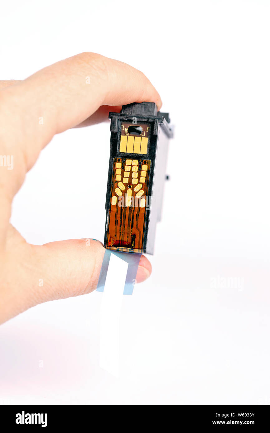 Printhead for plotter in female dirty hand Stock Photo - Alamy