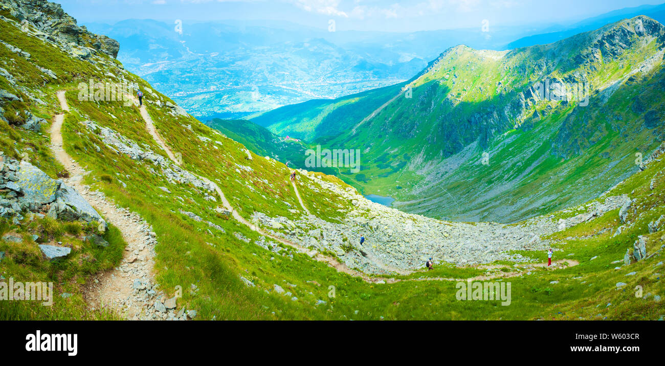 Beautiful path running through mountain landscape panorama in Romania ...