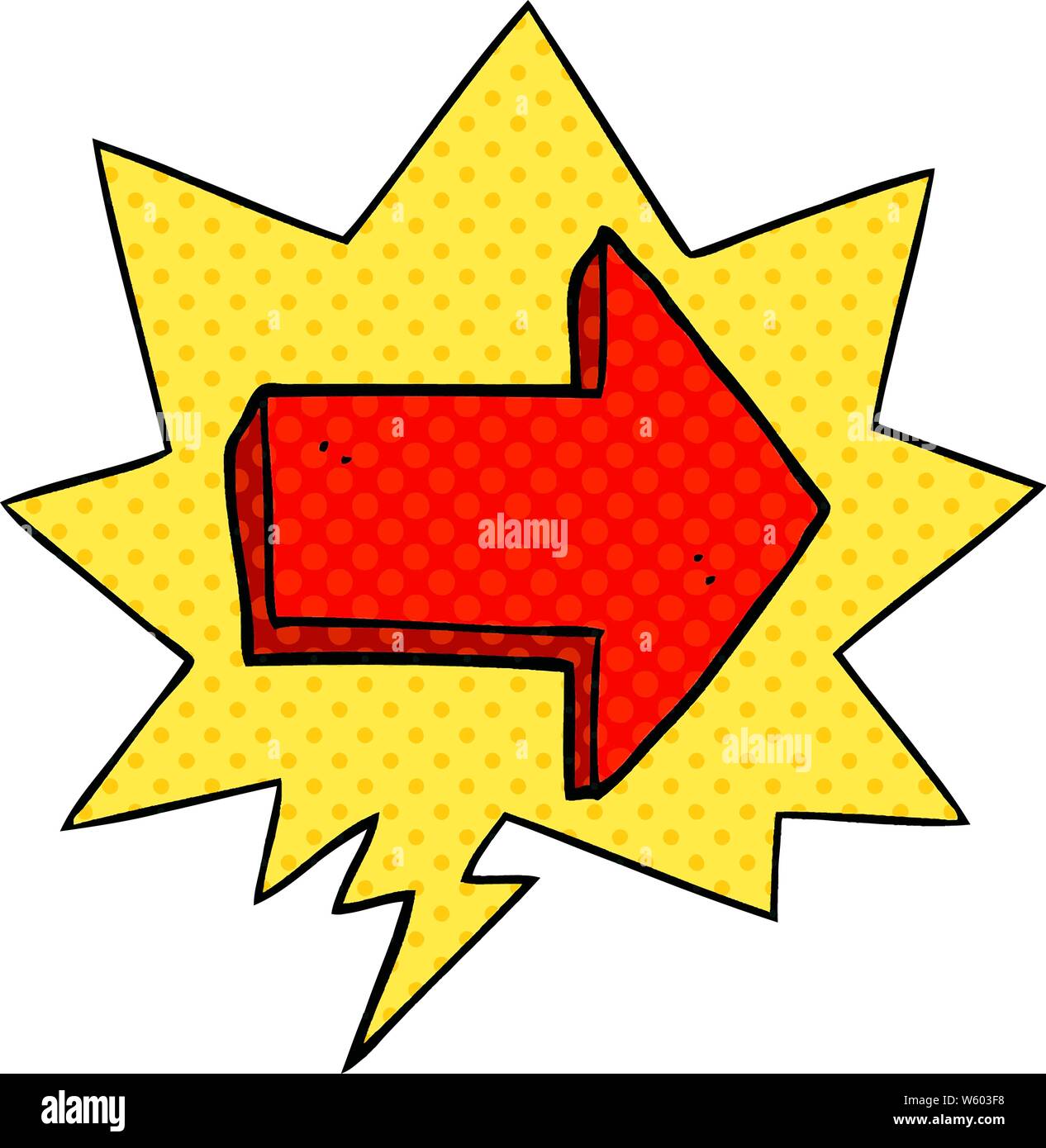 cartoon pointing arrow with speech bubble in comic book style Stock ...