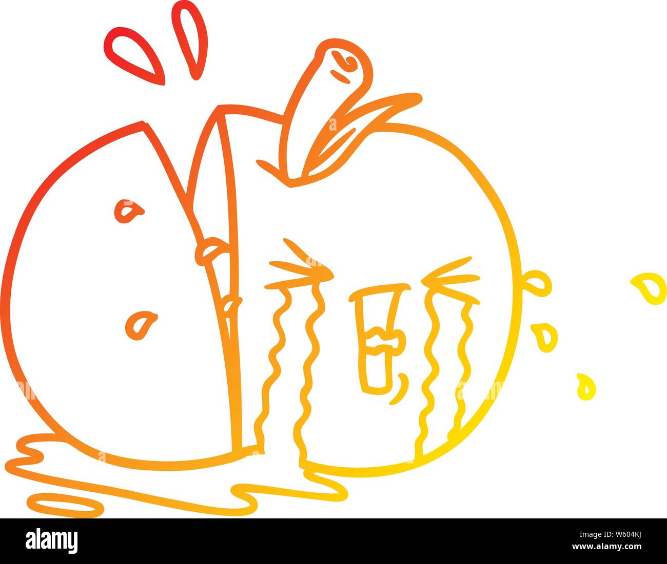 warm gradient line drawing of a cartoon apple crying Stock Vector Image ...