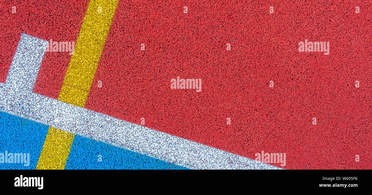 Colorful sports court background. Top view to red and blue field rubber ...