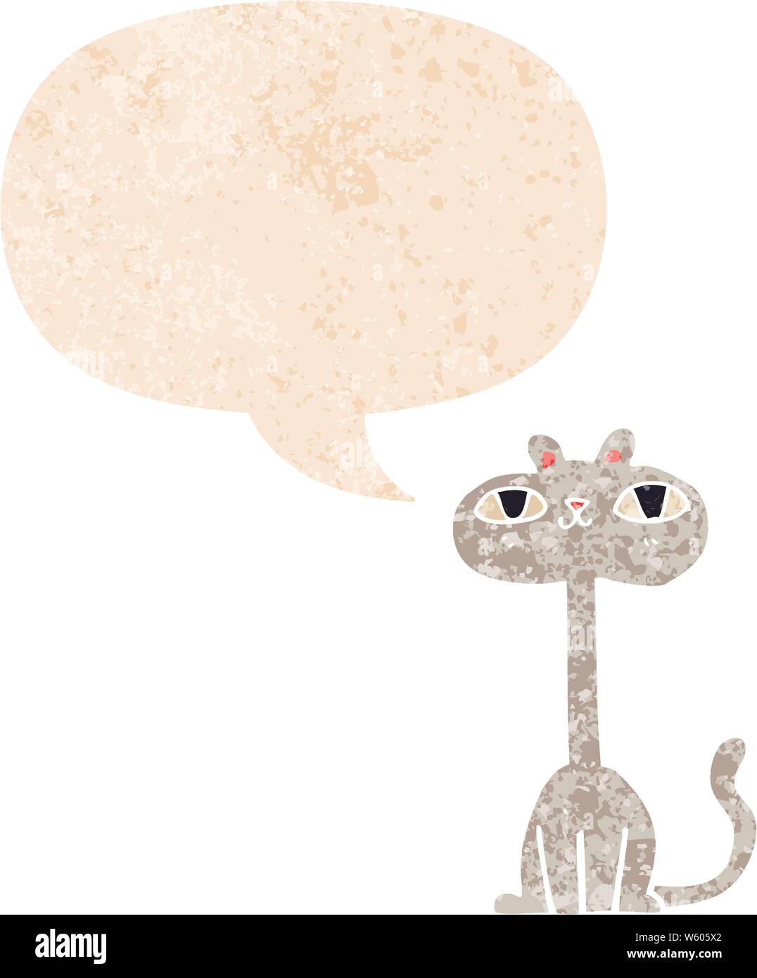 cartoon cat with speech bubble in grunge distressed retro textured ...