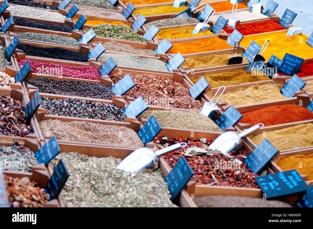 colorful herbs and spices at the market Stock Photo - Alamy