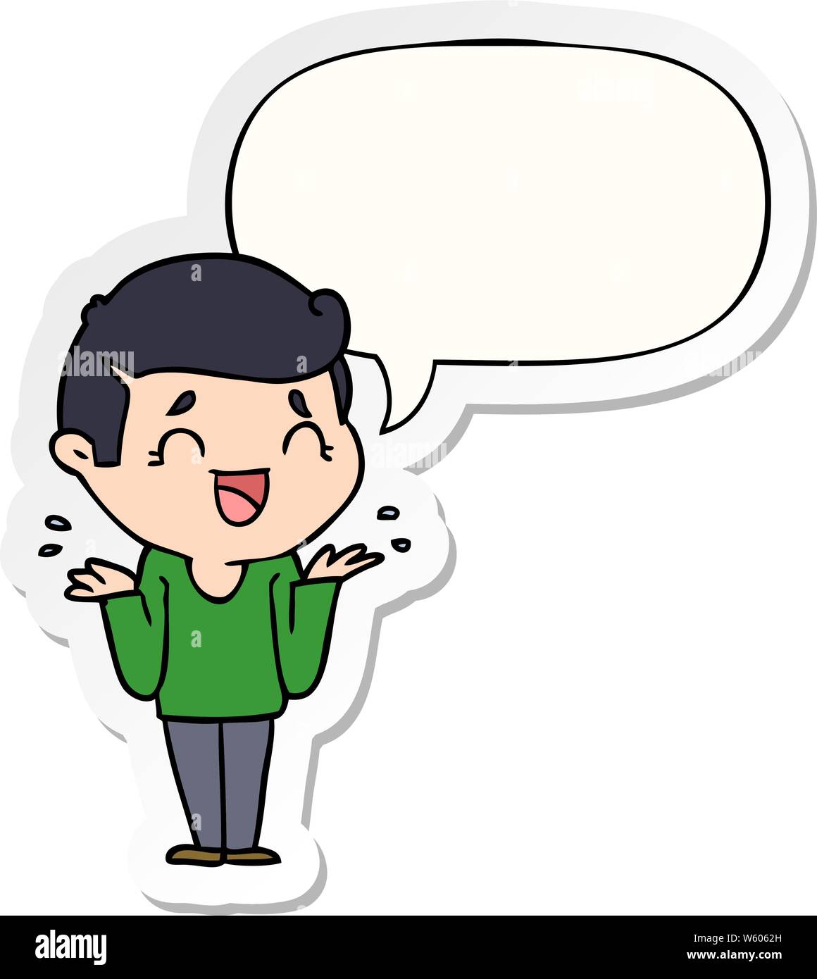 cartoon laughing confused man with speech bubble sticker Stock Vector ...