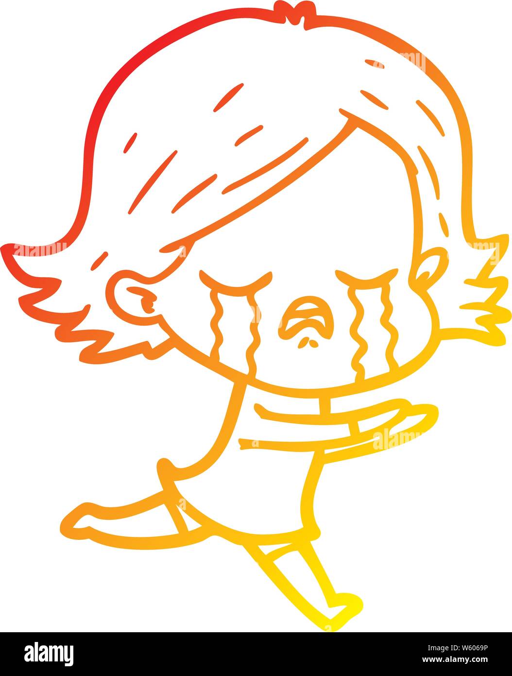 warm gradient line drawing of a cartoon girl crying Stock Vector Image ...