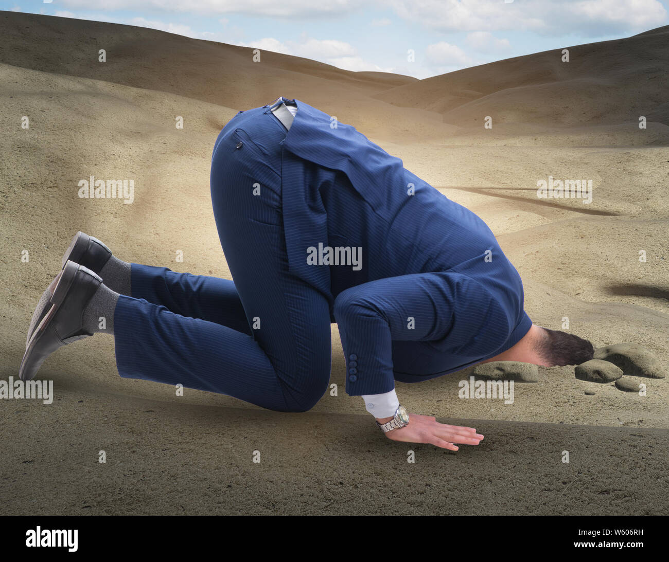The businessman hiding his head in sand escaping from problems Stock ...