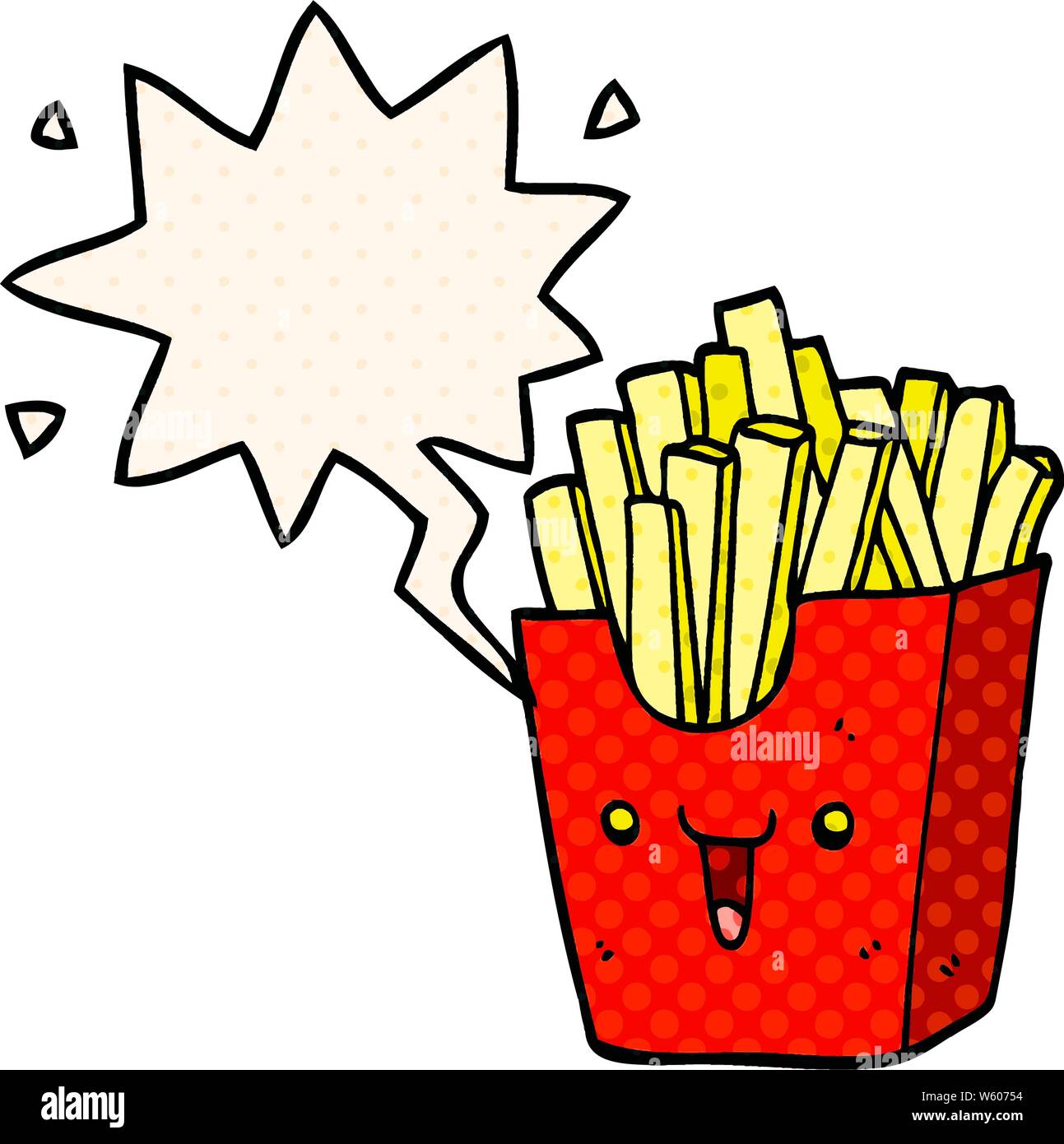 cute cartoon box of fries with speech bubble in comic book style Stock ...
