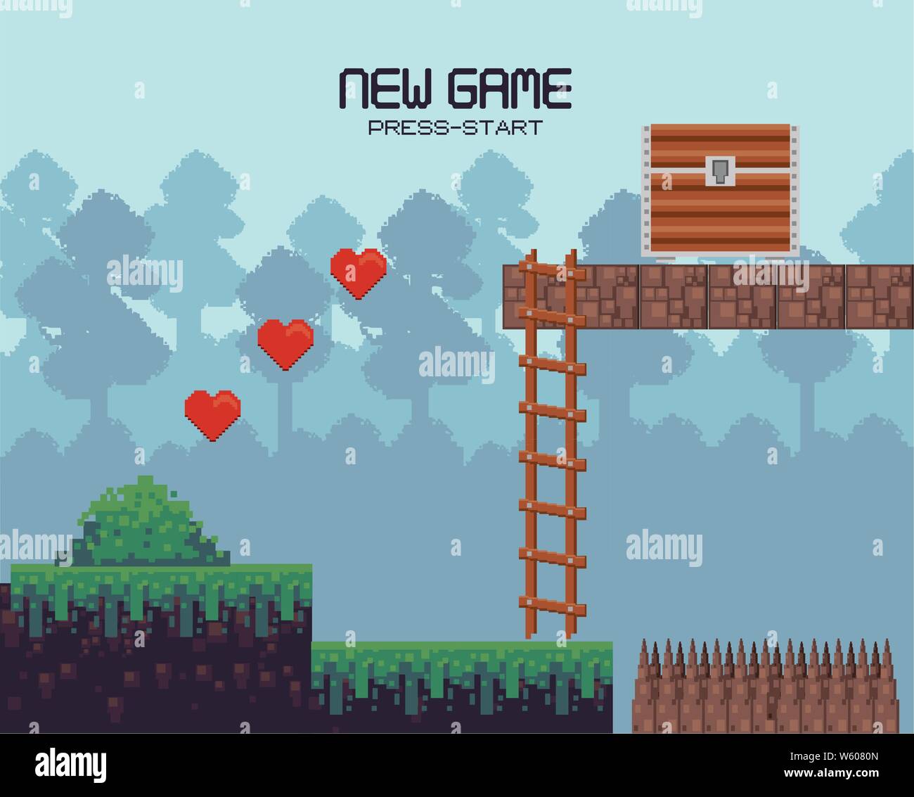 Retro videogame scenery with terrain pixelated Stock Vector Image & Art ...