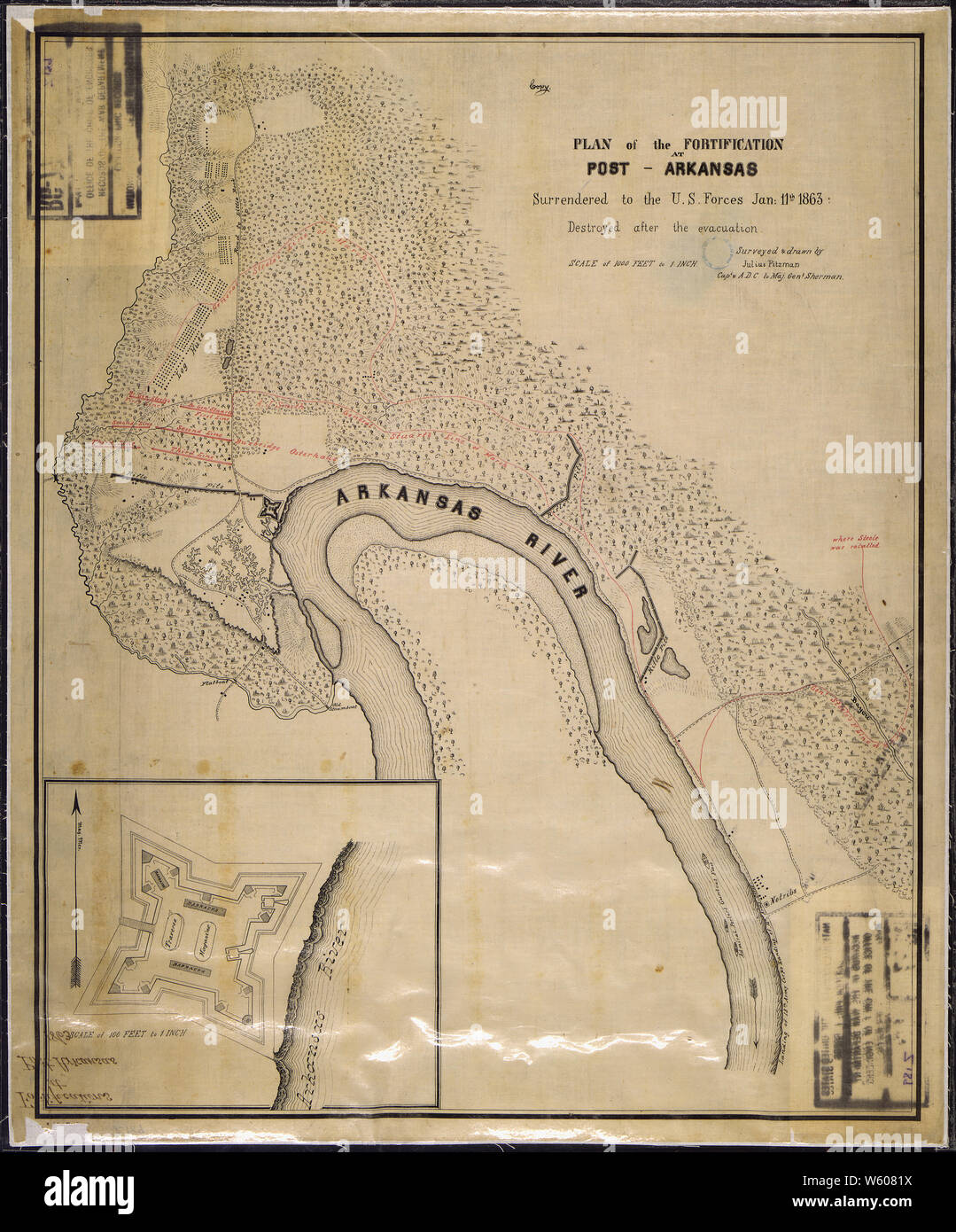 [Map and inset ground] Plan of the Fortification [Fort Hindman] at Post ...