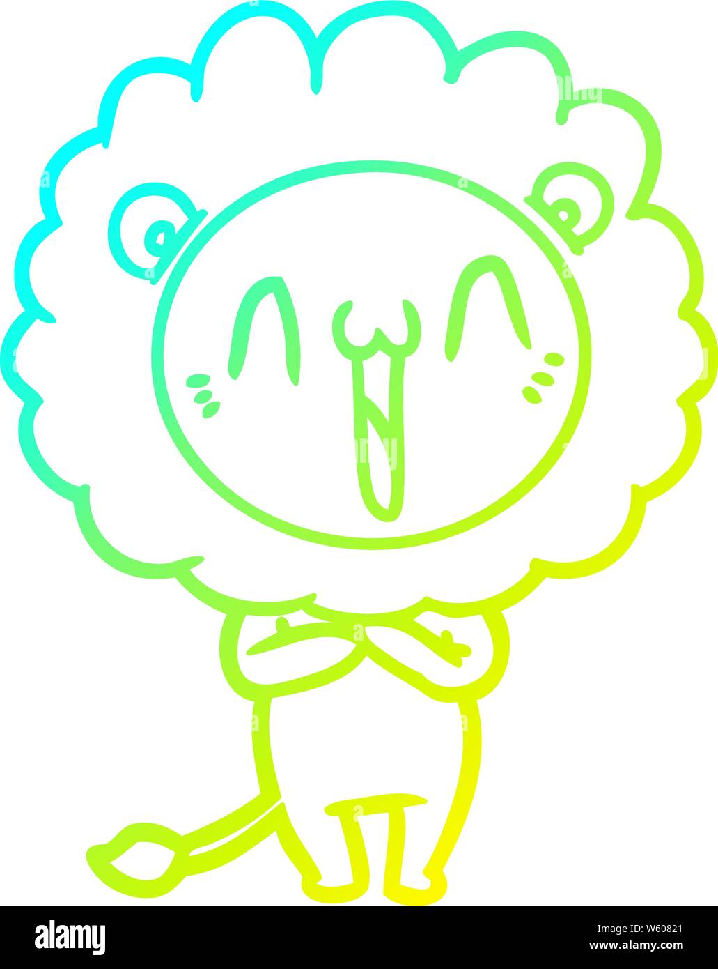 cold gradient line drawing of a happy cartoon lion Stock Vector Image ...