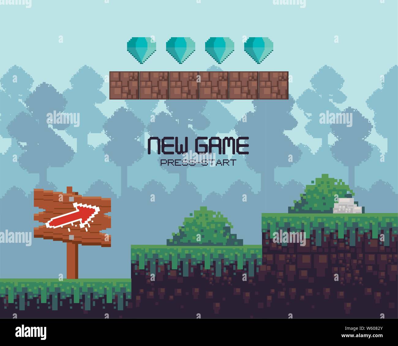 Retro videogame scenery with terrain pixelated Stock Vector Image & Art ...