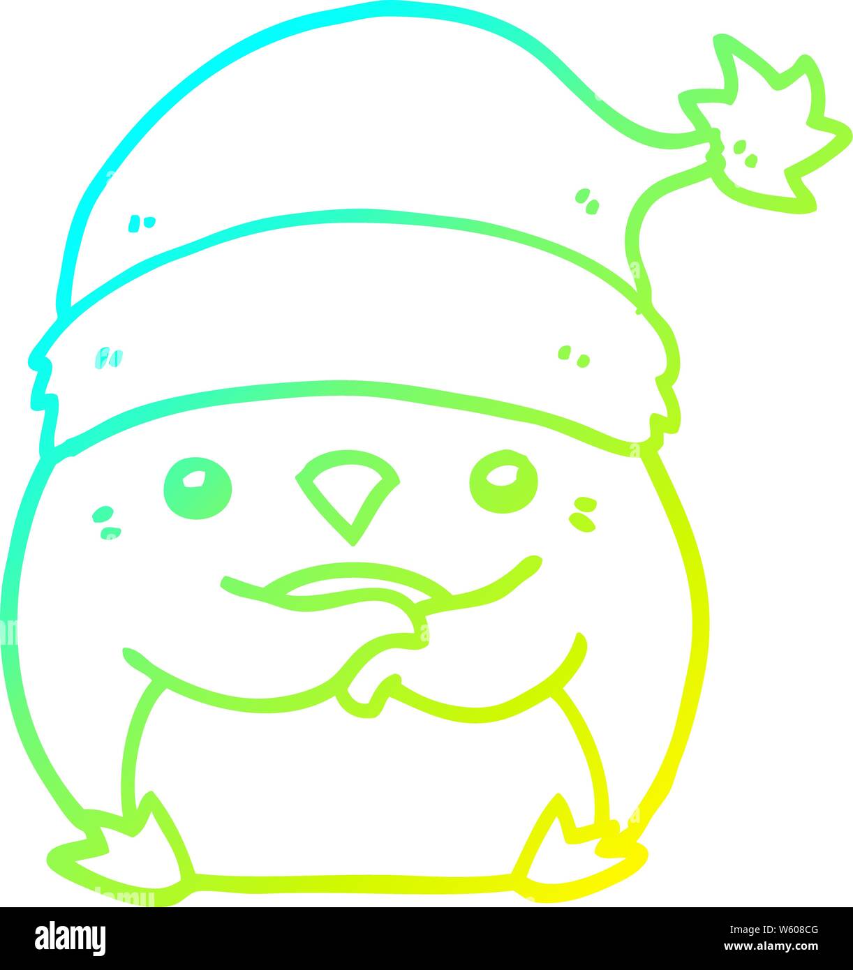 cold gradient line drawing of a cute cartoon penguin wearing christmas ...