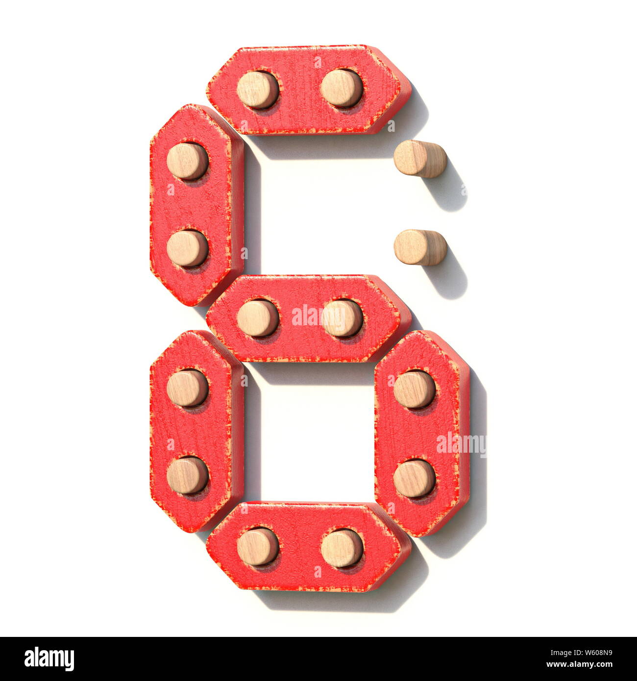 Wooden toy red digital number 6 SIX 3D render illustration isolated on ...