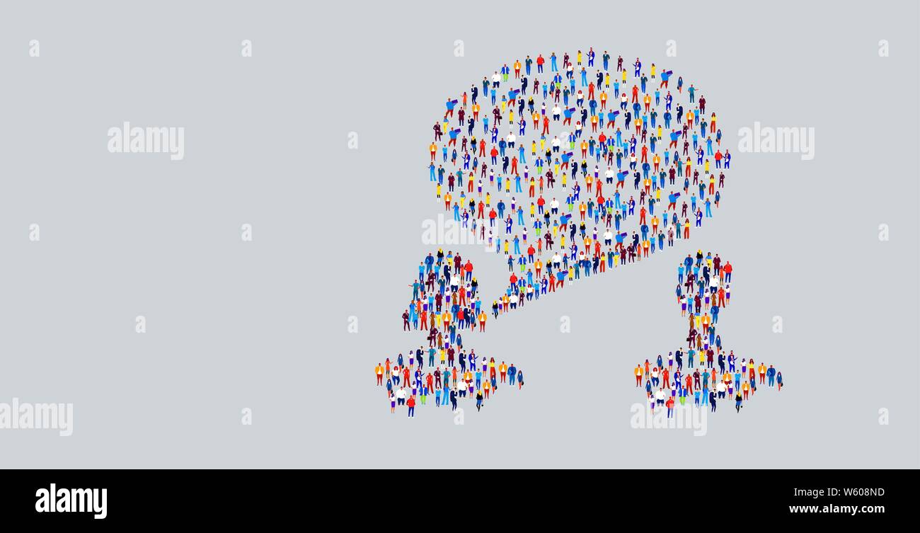 businesspeople crowd gathering in couple chat bubble speech shape ...