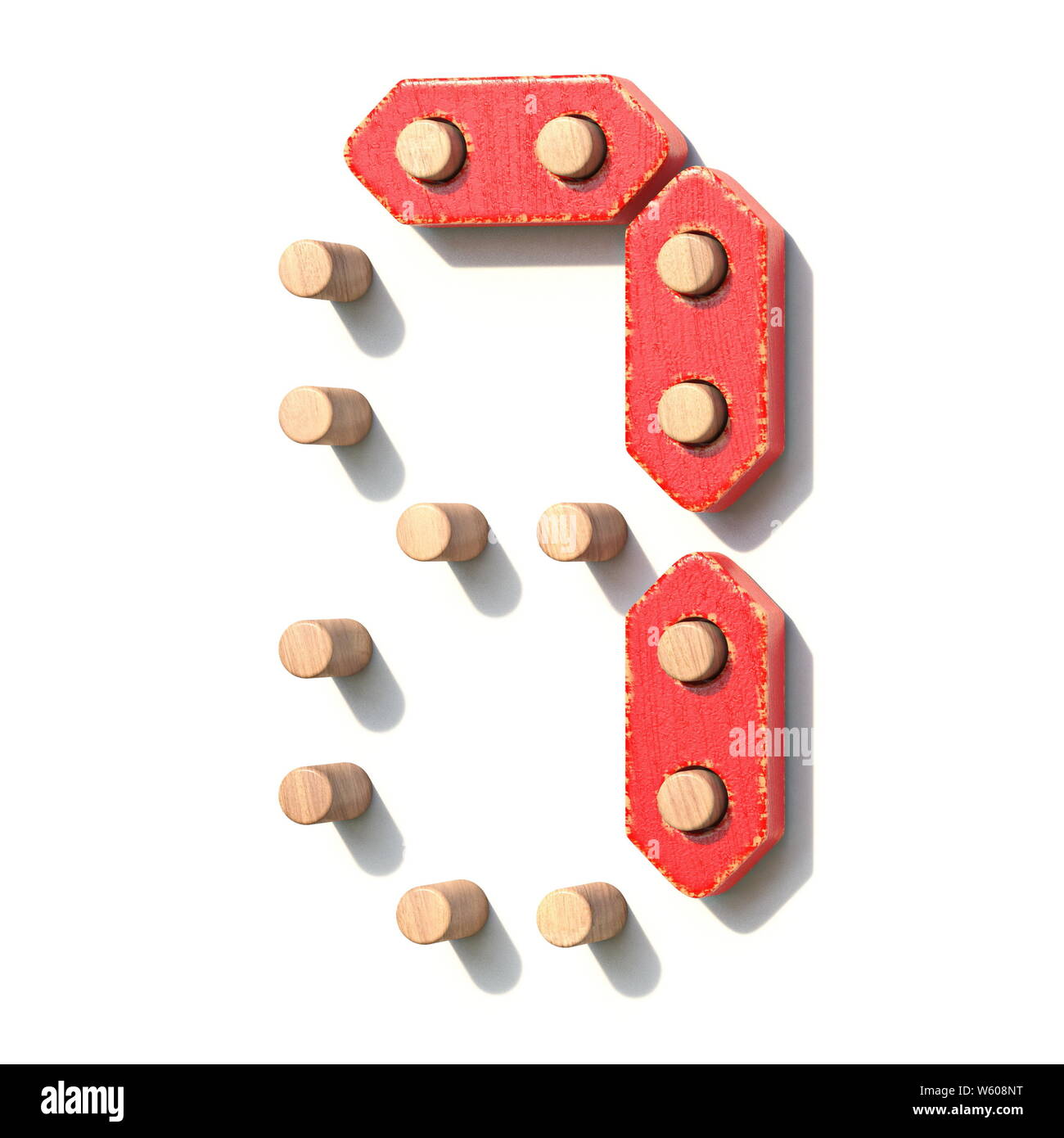 Wooden toy red digital number 7 SEVEN 3D render illustration isolated ...