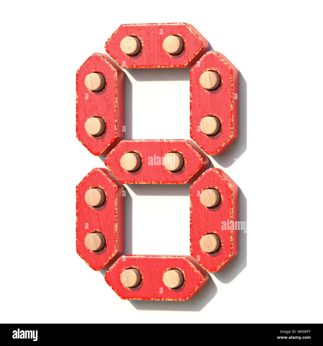 Wooden toy red digital number 8 EIGHT 3D render illustration isolated ...