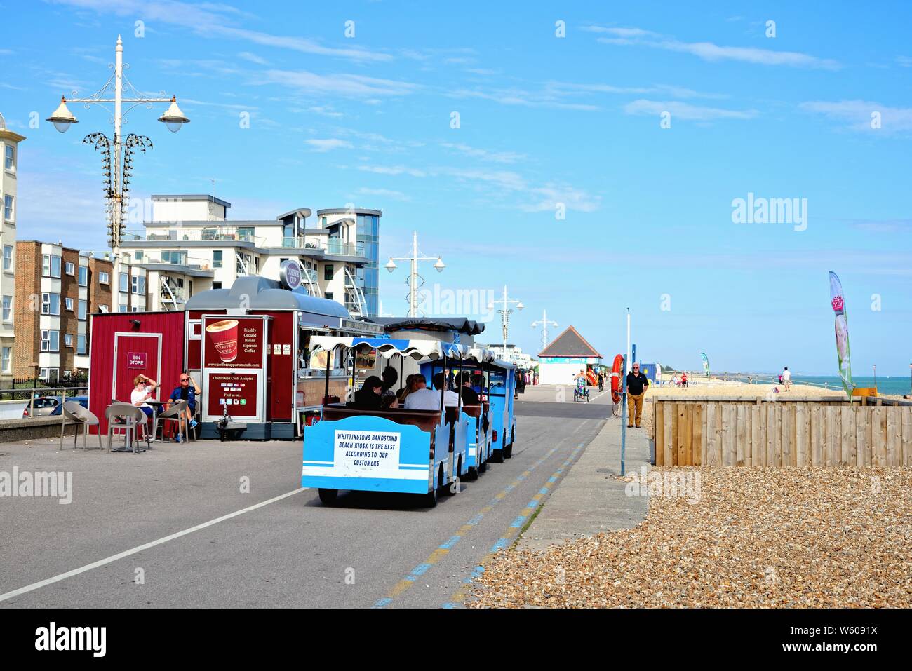 The mini road train travelling along the promenade at Bognor Regis on a ...