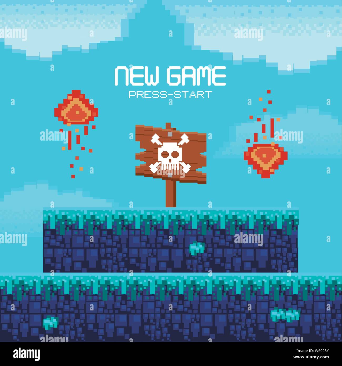 Retro videogame scenery with terrain pixelated Stock Vector Image & Art ...