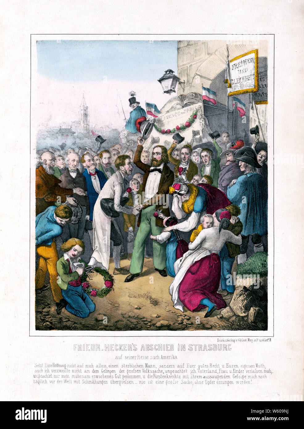 Friedr. Hecker's Abschied in Strasburg auf seiner Reise nach Amerika ca ...