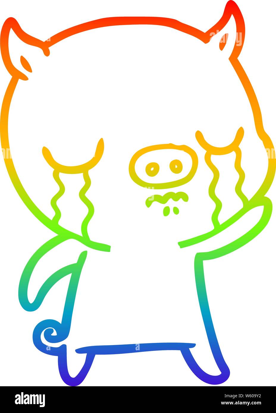 rainbow gradient line drawing of a cartoon pig crying waving goodbye ...