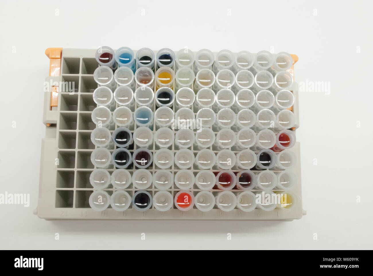 Laboratory research. A bunch of laboratory bulbs in the box close up ...