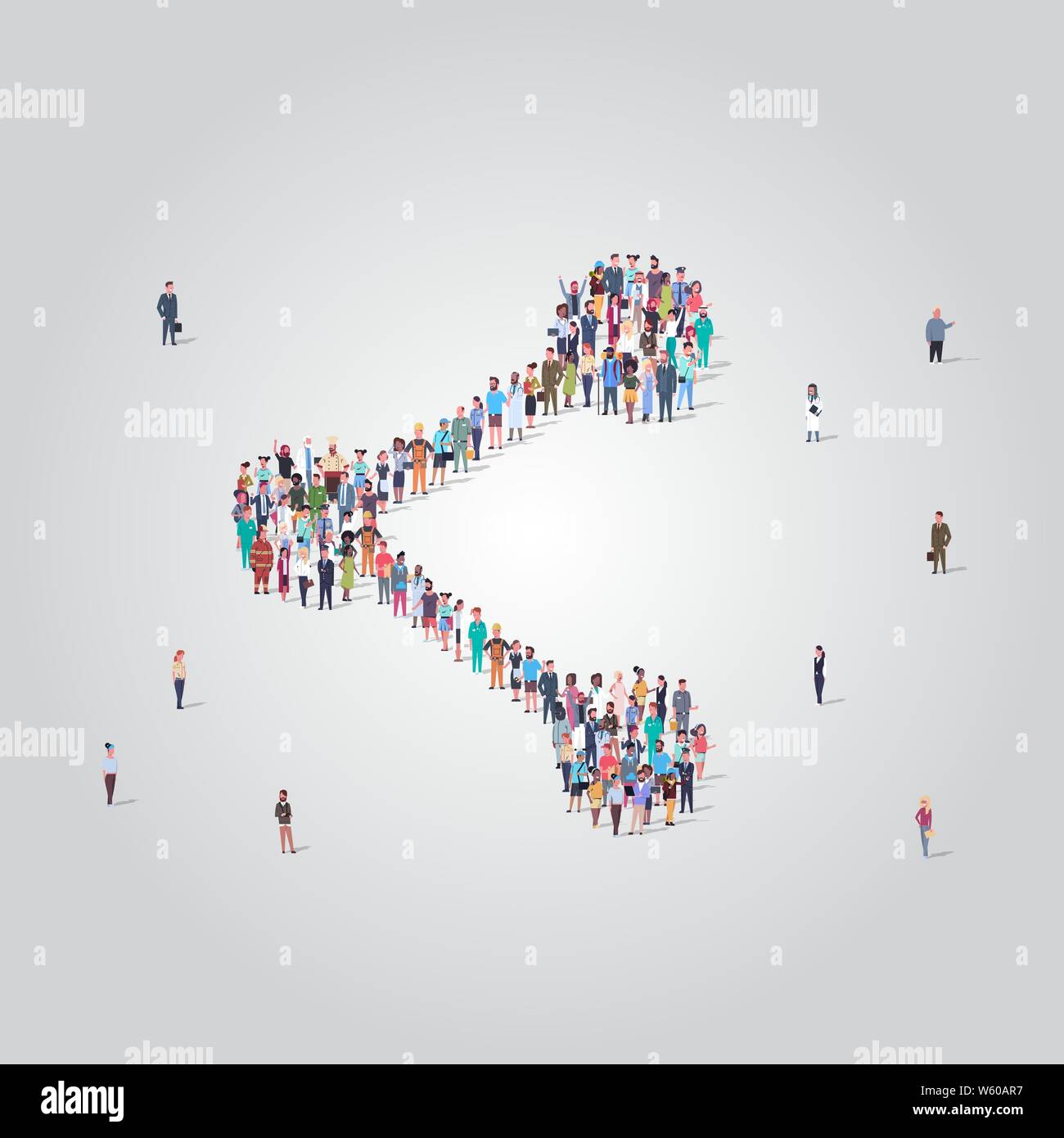 people crowd gathering in share icon shape social media community data ...