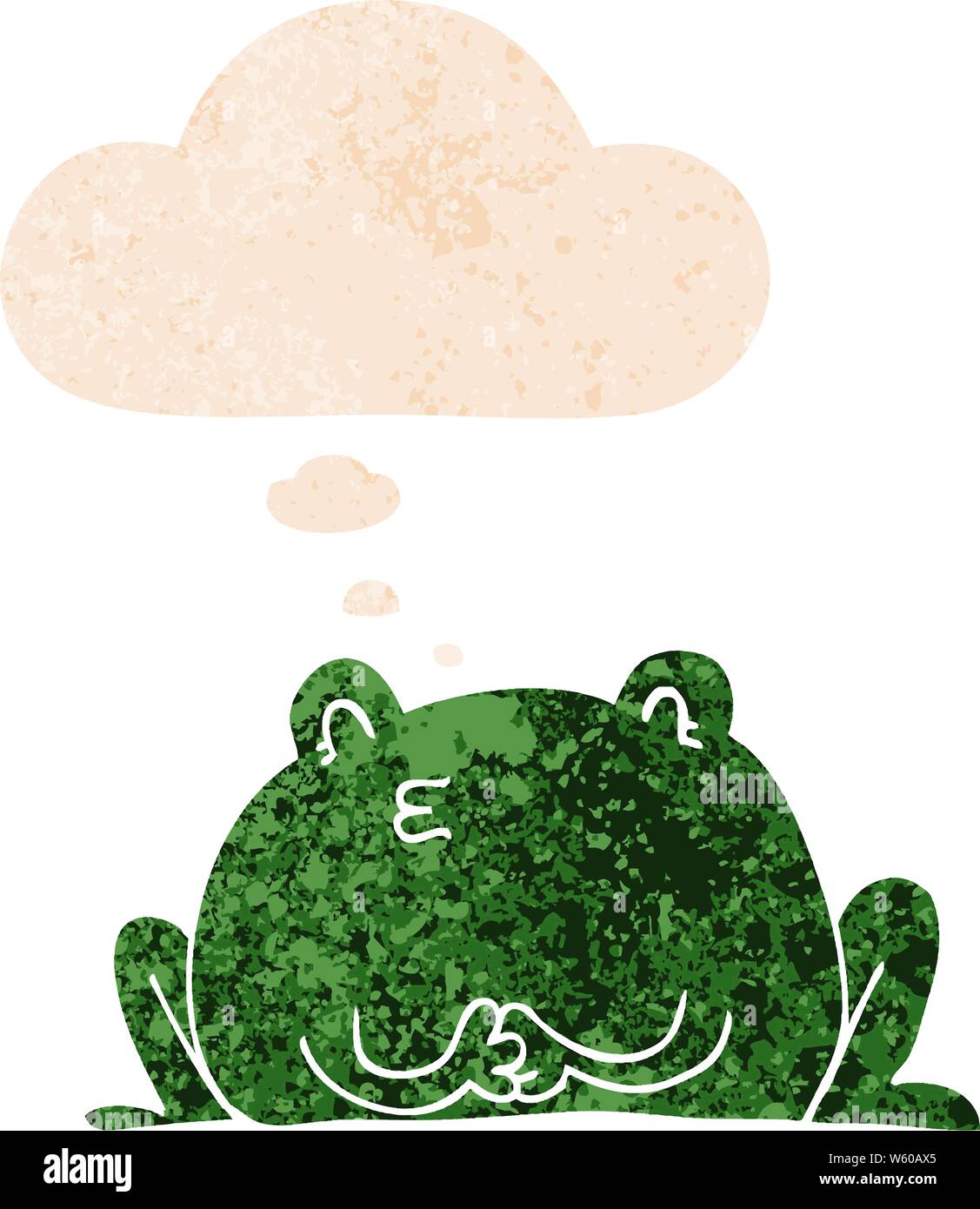 cute cartoon frog with thought bubble in grunge distressed retro ...