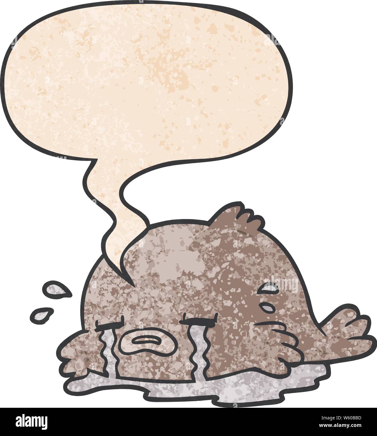 cartoon crying fish with speech bubble in retro texture style Stock ...