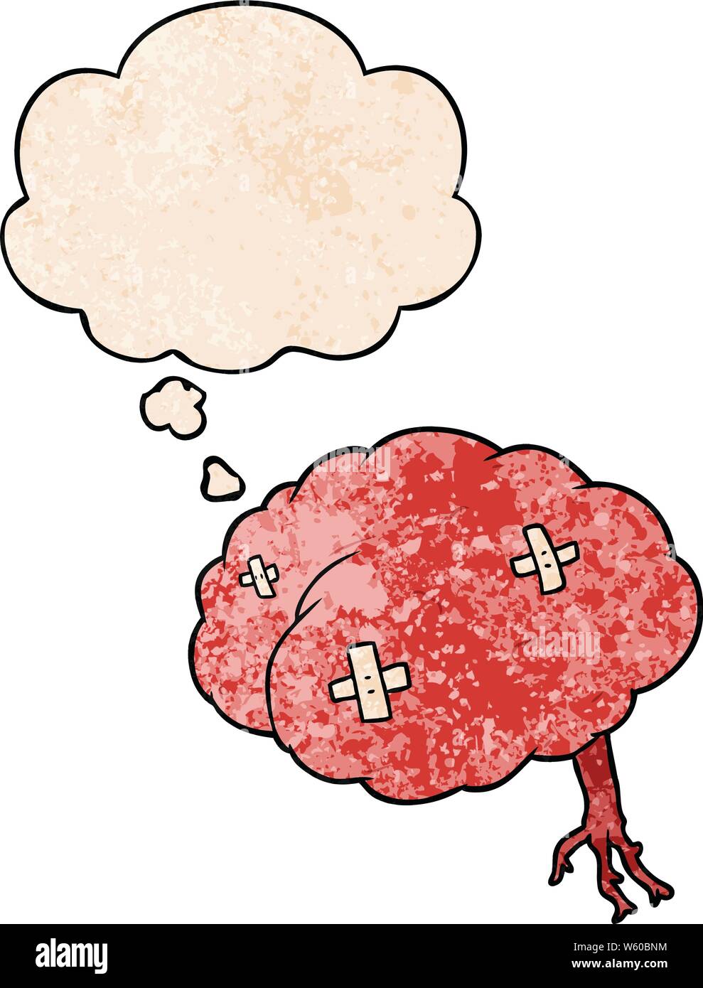 cartoon injured brain with thought bubble in grunge texture style Stock ...