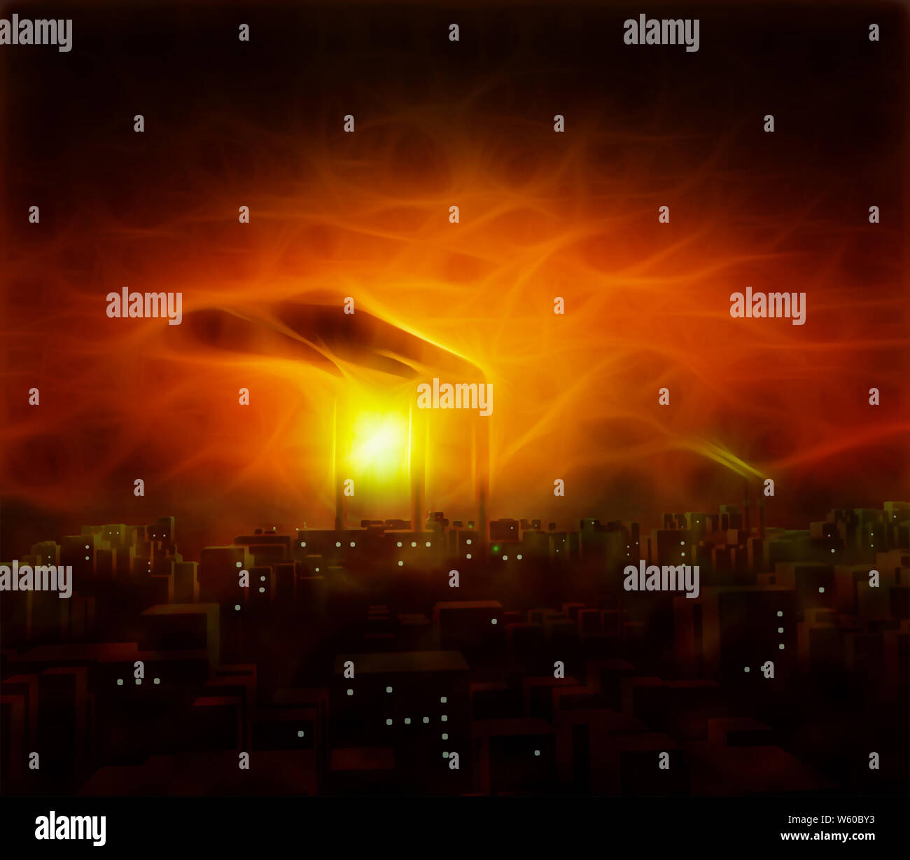 Factory in city. Sunset or sunrise Stock Photo - Alamy