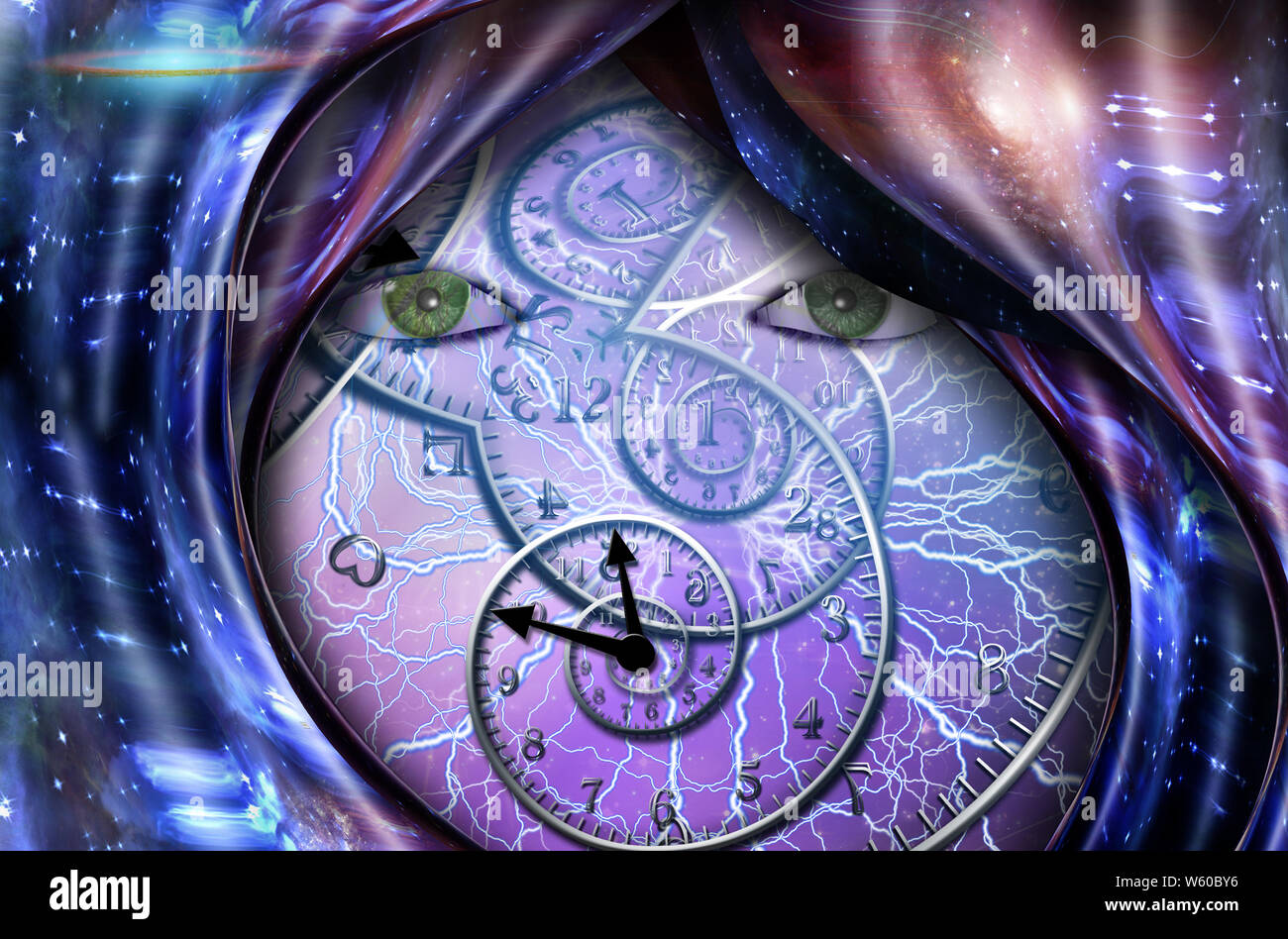 Surrealism. Spirals of time and warped space. Mystic eyes and ...