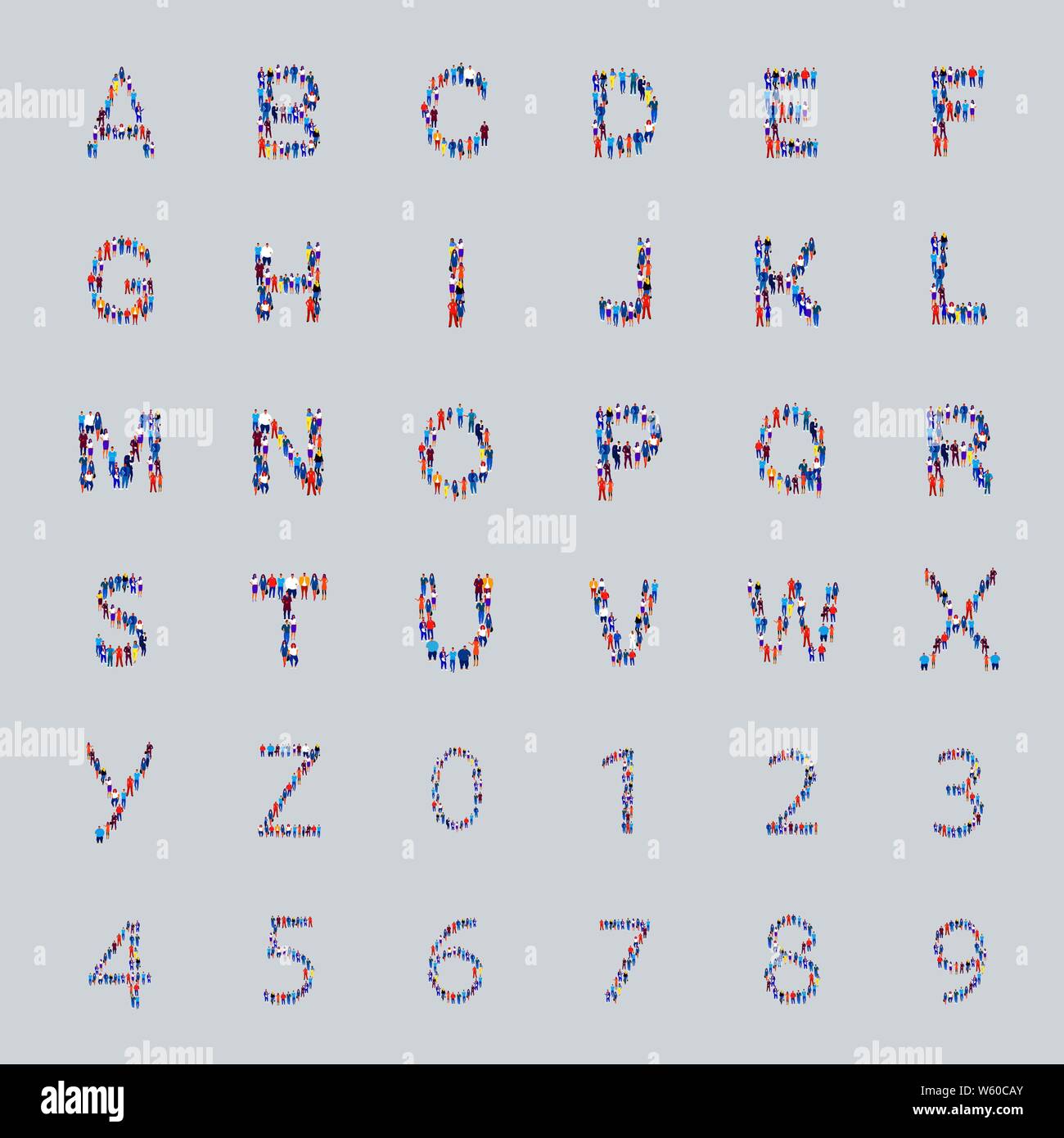 set business people crowd gathering in shape letters and numbers ...