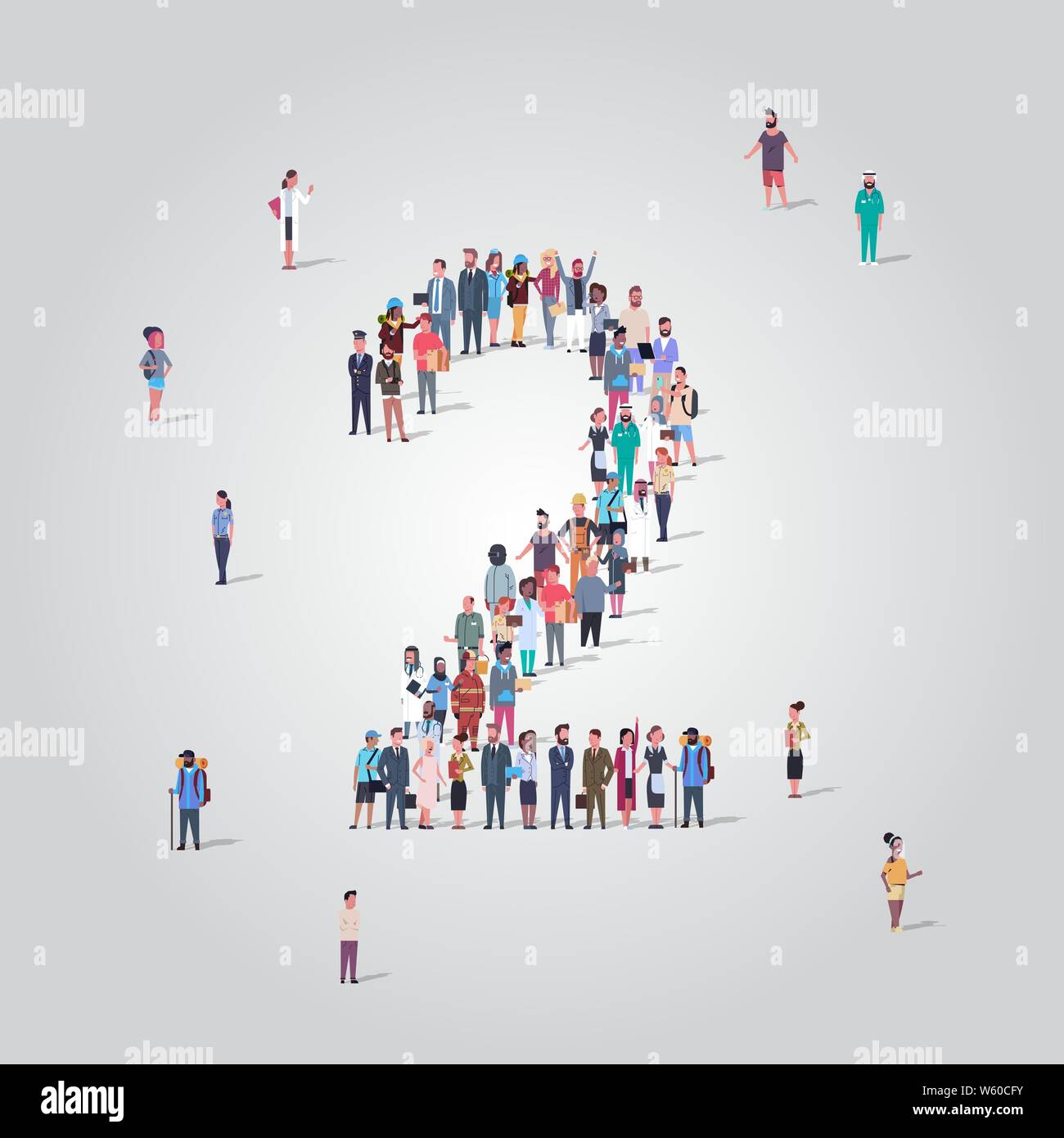big people crowd forming number two 2 shape different occupation ...