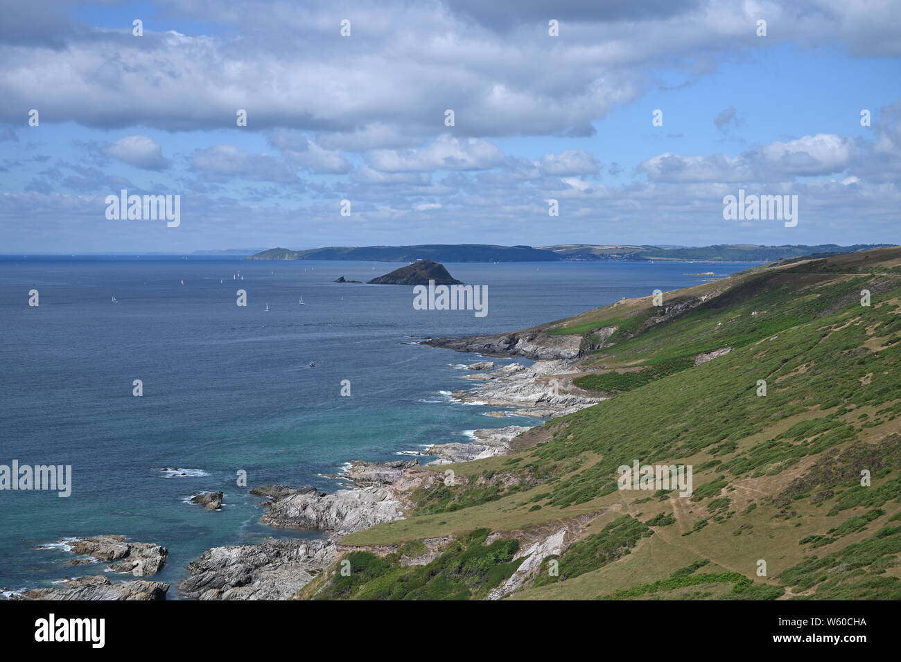 View of Great Mew Stone off the south coast of Devon just out from ...