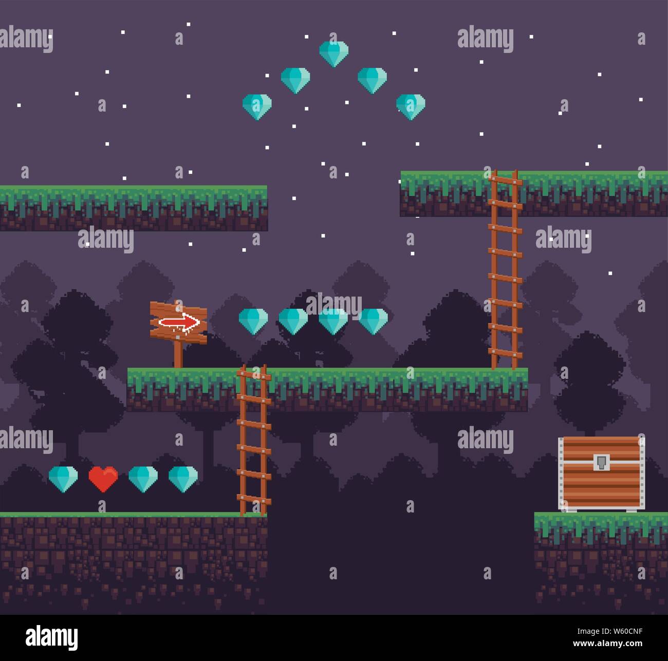 Retro videogame scenery with terrain pixelated Stock Vector Image & Art ...