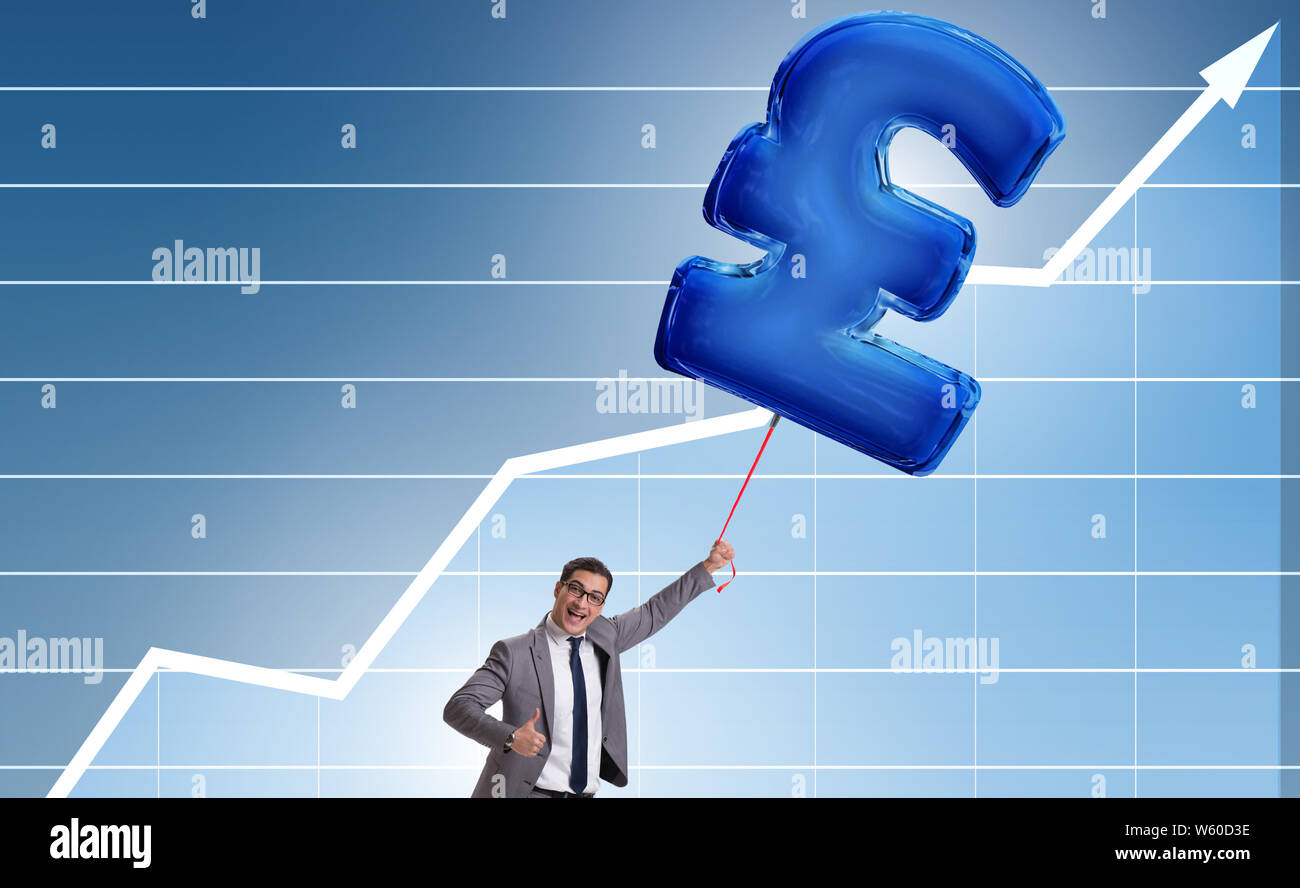 The businessman flying on british pound sign inflatable balloon Stock ...