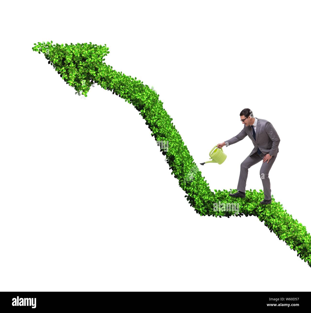 The businessman in investment concept watering financial line chart ...