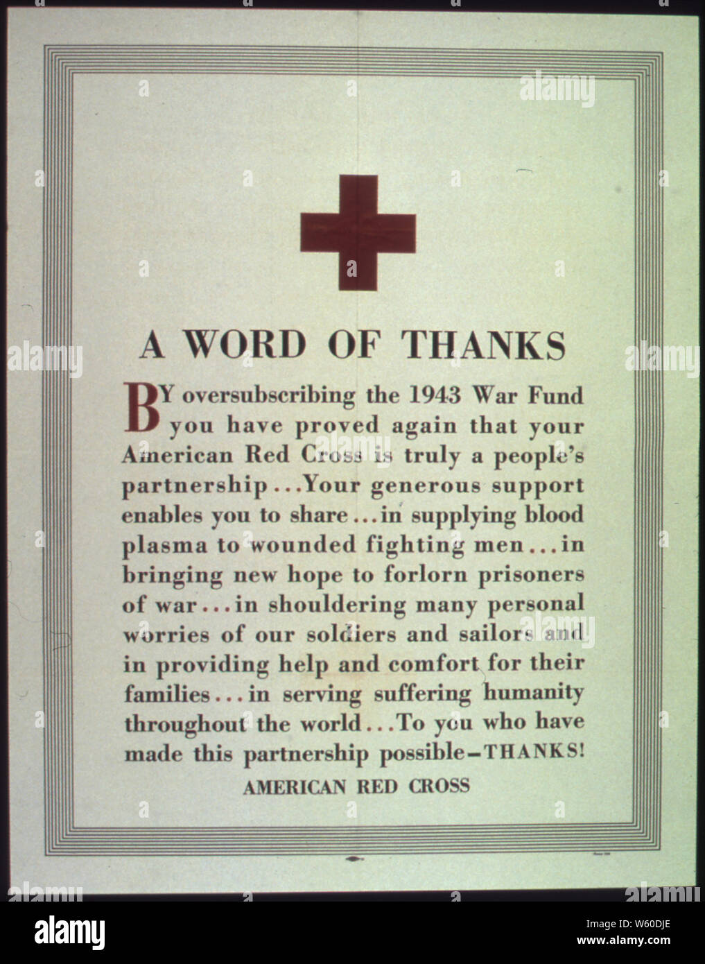 A word of thanks--American Red Cross Stock Photo - Alamy
