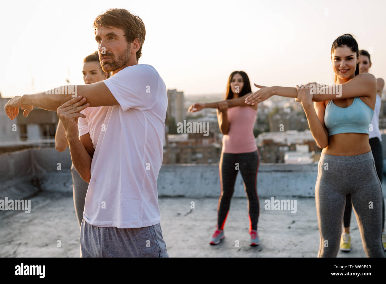 Fitness, sport, friendship and healthy lifestyle concept . Group of ...