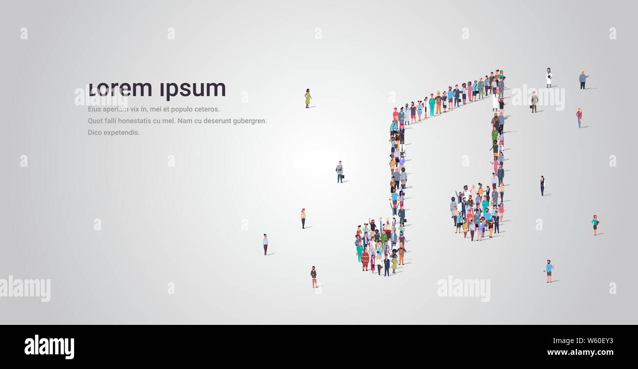 people crowd gathering in musical note shape social media community ...