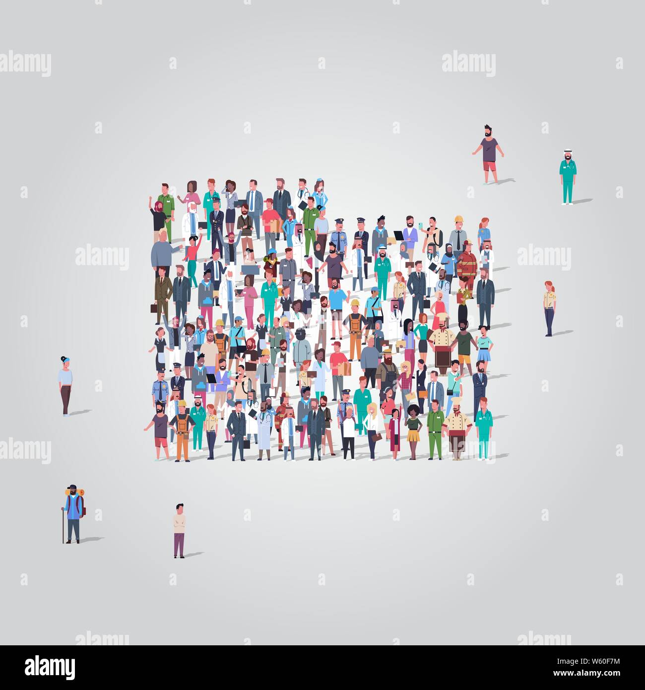 big people group standing together in folder briefcase shape crowd of ...