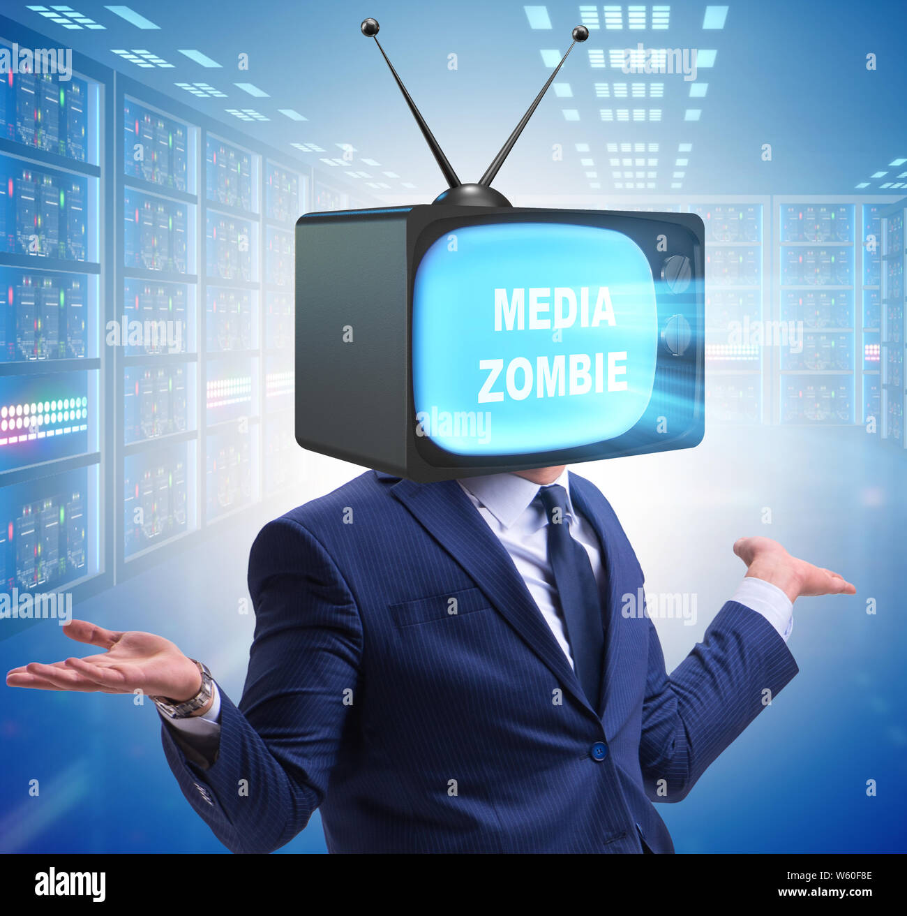 The man with television head in tv addiction concept Stock Photo - Alamy