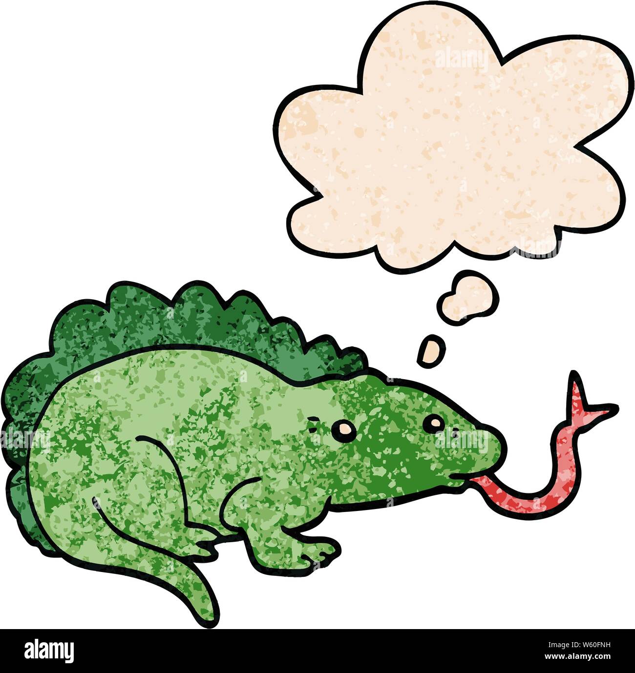 cartoon lizard with thought bubble in grunge texture style Stock Vector ...